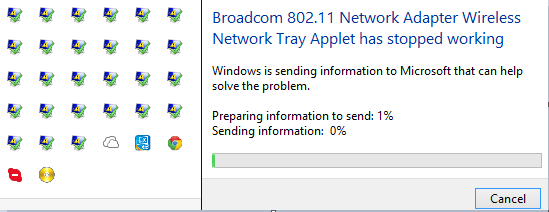 Broadcom Network Adapter Wireless Network Tray Applet has stopped ...