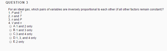 Solved For an ideal gas, which pairs of variables are | Chegg.com