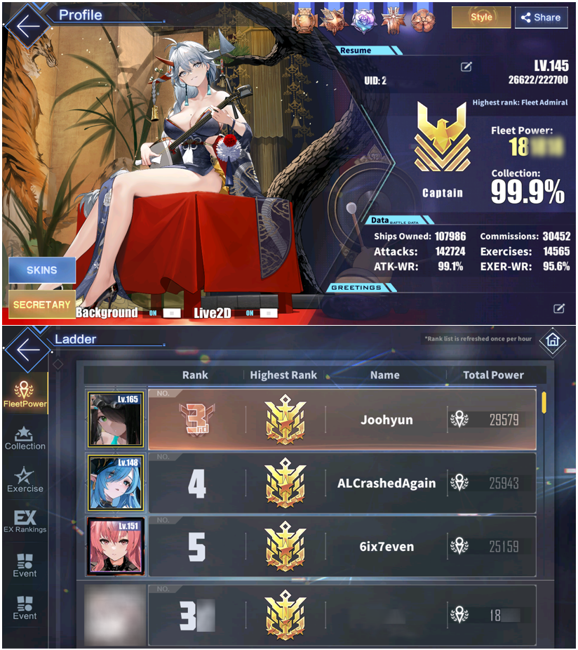 SOLD - Top ~30 Rank Server - Highend Azur Lane Account - EpicNPC