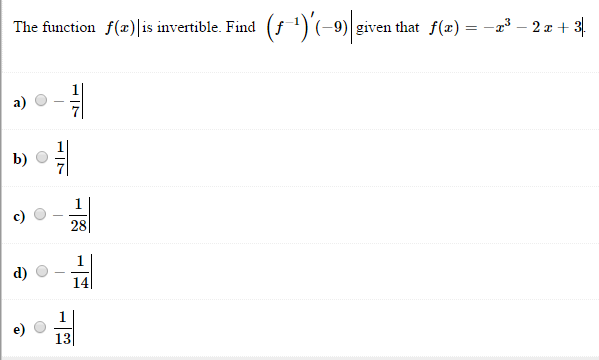 Solved The function f(x)| is invertible. Find (f^-1)' | Chegg.com