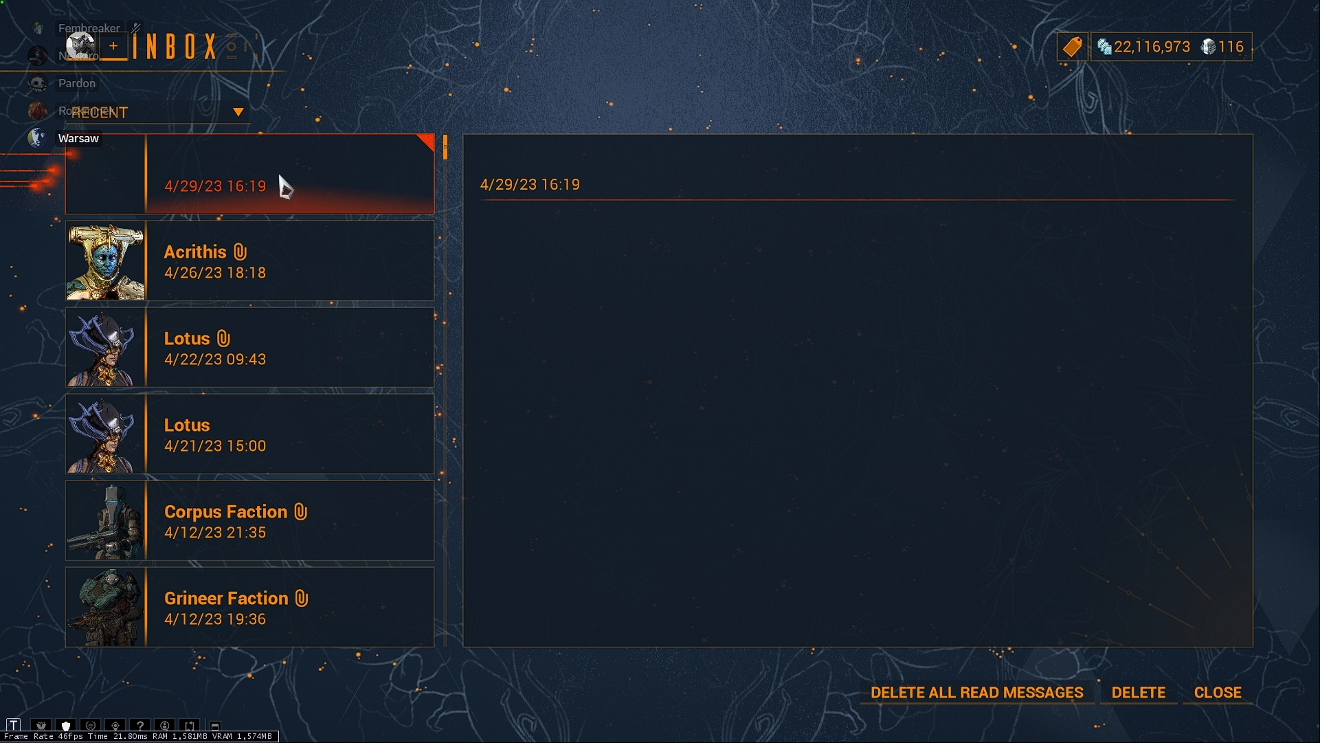 Bugged received inbox message (after collecting all the duviri index collectibles) - General ...
