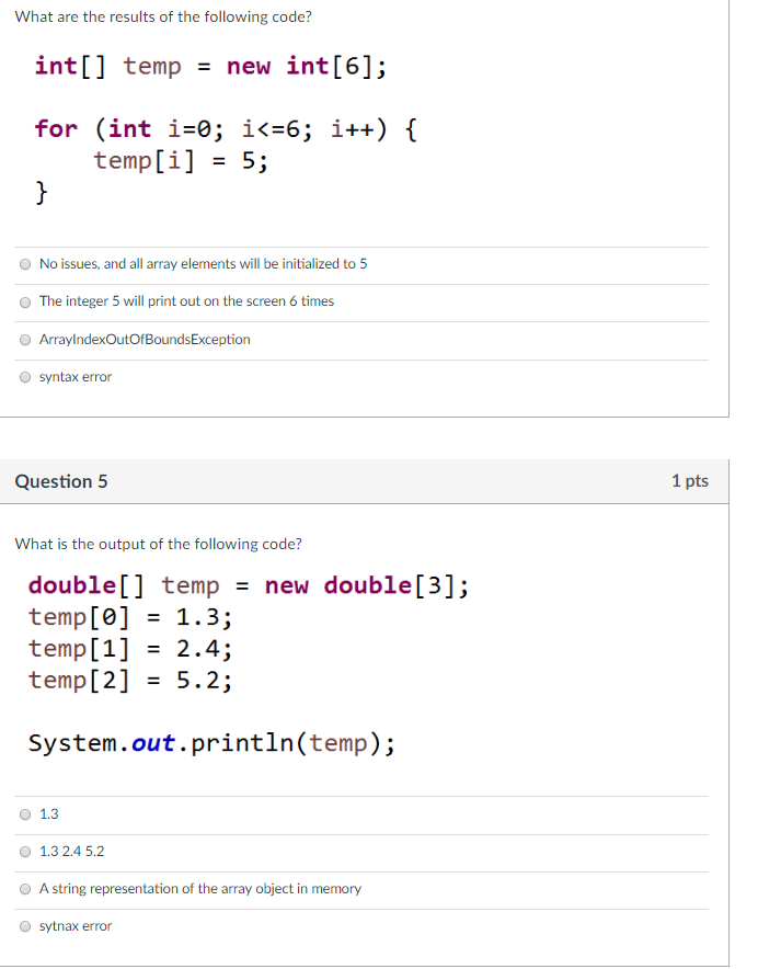 Solved What is the output of the following code? String[] | Chegg.com