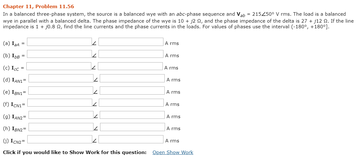 Solved Chapter 11, Problem 11.56 In a balanced three-phase | Chegg.com