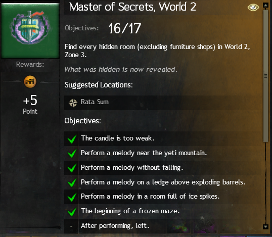 Where is the last achievement for Master of Secrets W2.. After ...