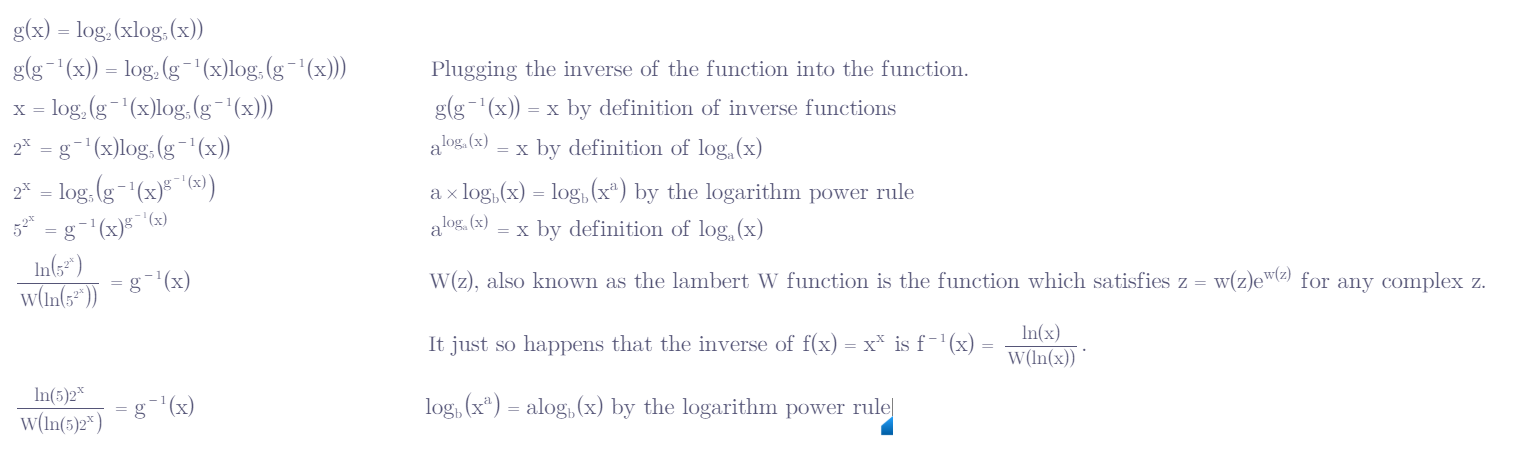 If g(x)=log2(xlog5(x)), what is the inverse of the function? : r/learnmath