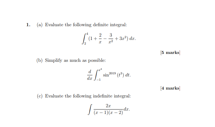 Solved 1. (a) Evaluate the following definite integral: | Chegg.com ...