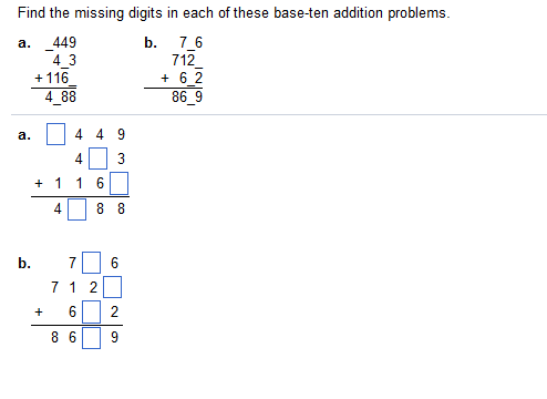 Solved Find the missing digits in each of these base-ten | Chegg.com