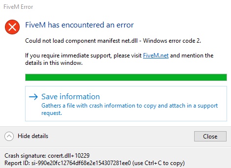 FiveM GlobalError: Could not load component manifest net.dll - Windows error code 2 - FiveM ...